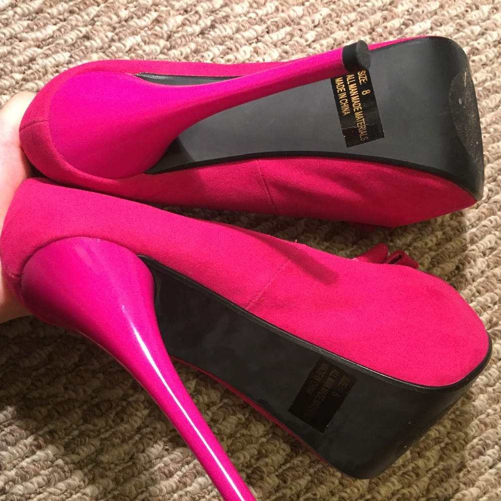 Fuchsia Bow Platform Stilettos - Gem